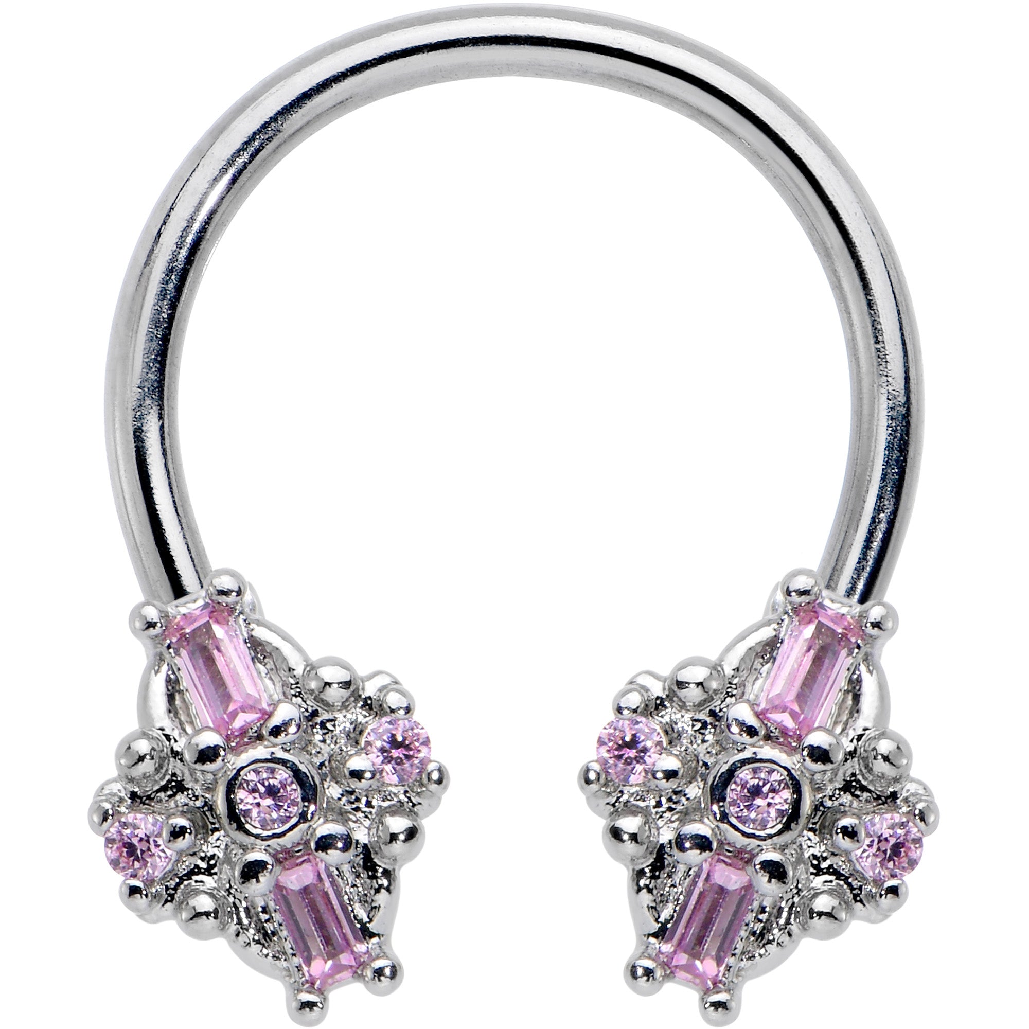 16 Gauge 3/8 Pink Gem Opulent Cross Horseshoe Circular Barbell