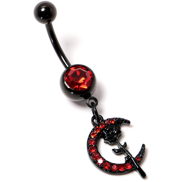 Red CZ Gem Black Moon Rose Flower Gothic Dangle Belly Ring – BodyCandy
