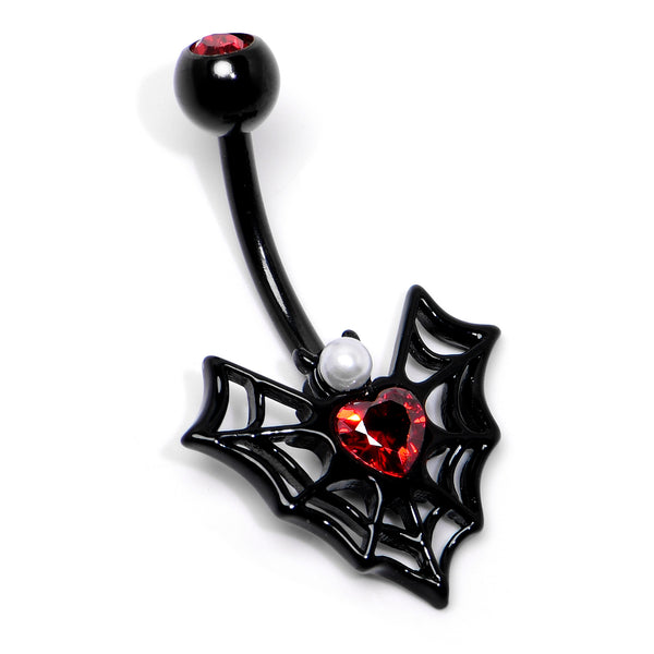 Red Gem Black Gothic Bat Heart Belly Ring – BodyCandy