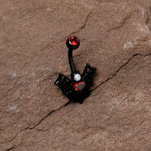 Red Gem Black Gothic Bat Heart Belly Ring – BodyCandy