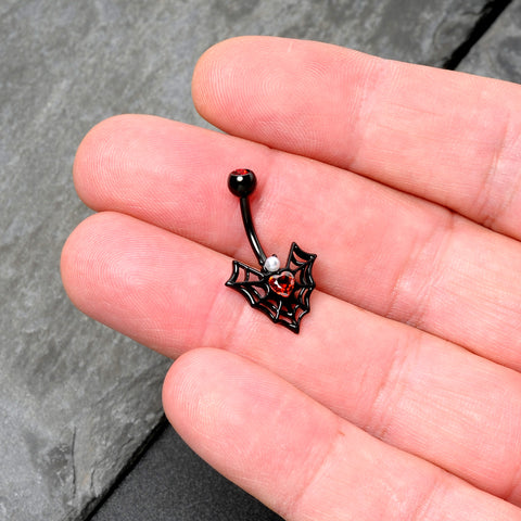 Red Gem Black Gothic Bat Heart Belly Ring – BodyCandy