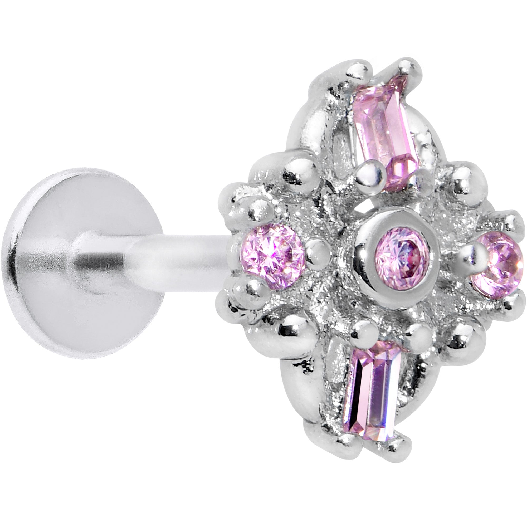16 Gauge 5/16 Pink Gem Opulent Cross Labret Monroe Tragus