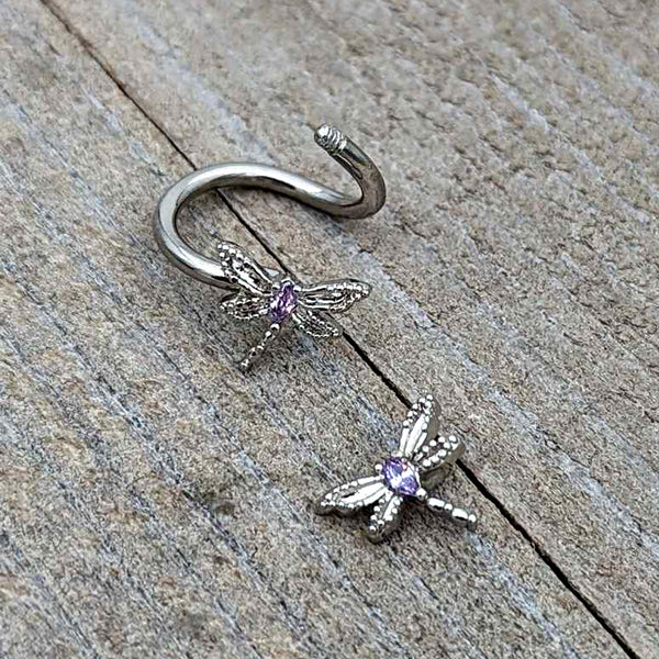 Purple CZ Gem Open Dragonfly Spiral Twister Belly Ring – BodyCandy