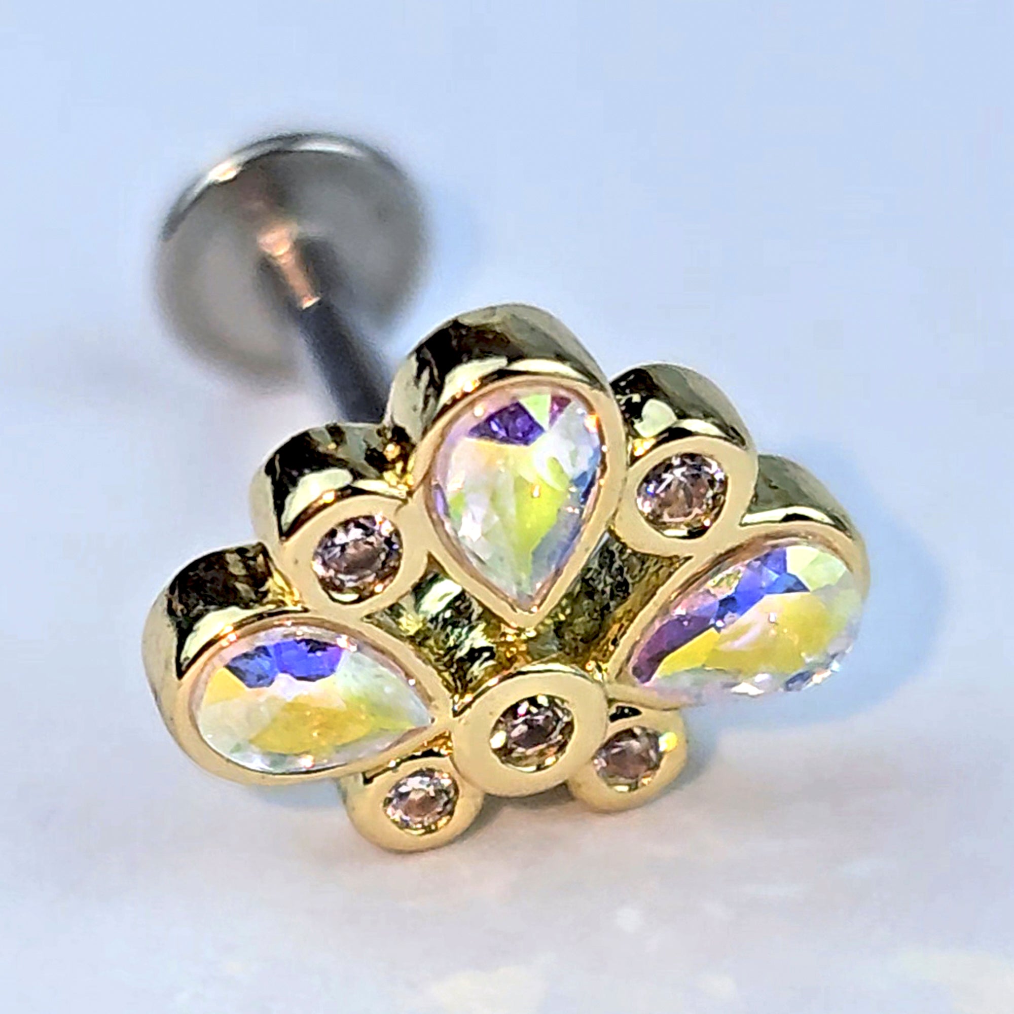 16 Gauge 1/4 Aurora Gem Golden Crown Deluxe Labret