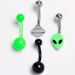 Green Black Alien Spaceship Belly Ring Set of 4