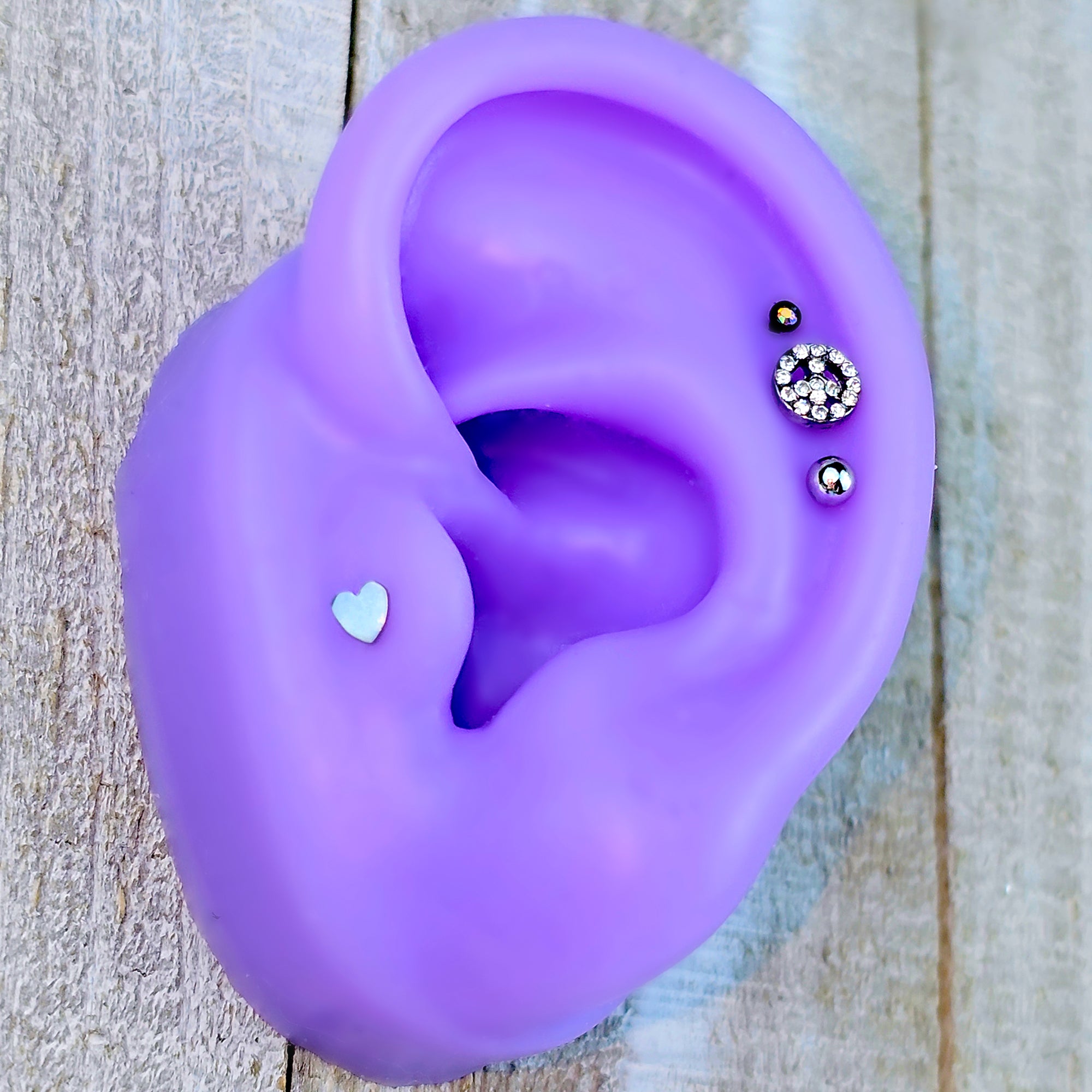 16 Gauge 5/16 Clear Gem Peace Sign White Heart Labret Tragus Set of 4