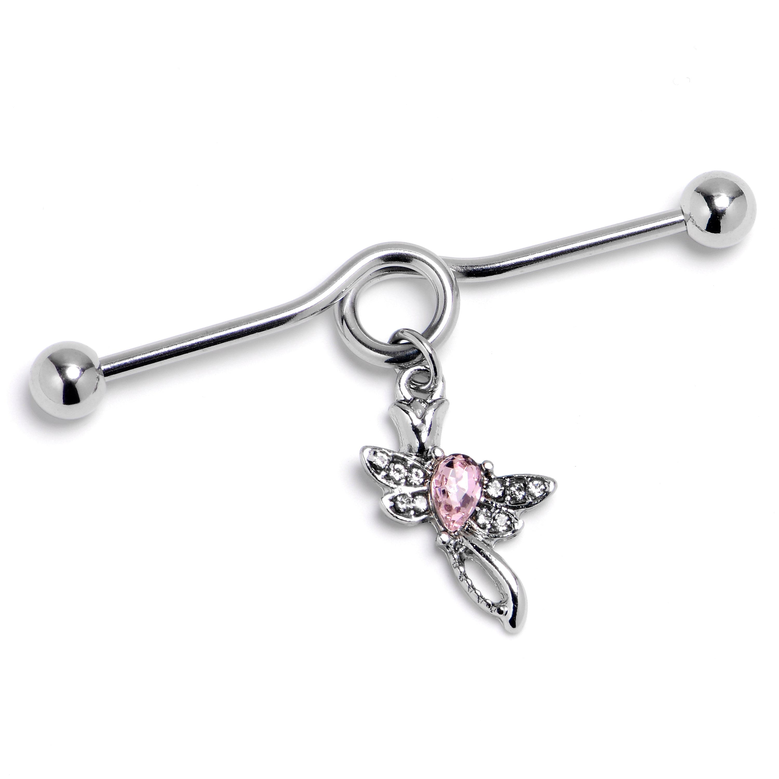 14 Gauge Pink Gem Bold Dragonfly Dangle Project Bar 38mm