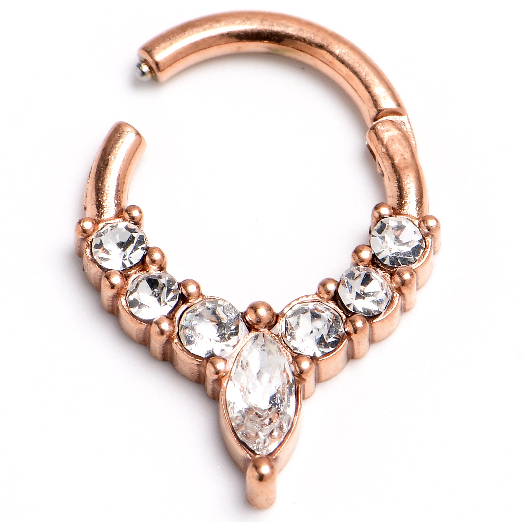 16G 5/16 Front Facing Marquise CZ Rose Gold PVD Precision Hinge Closur