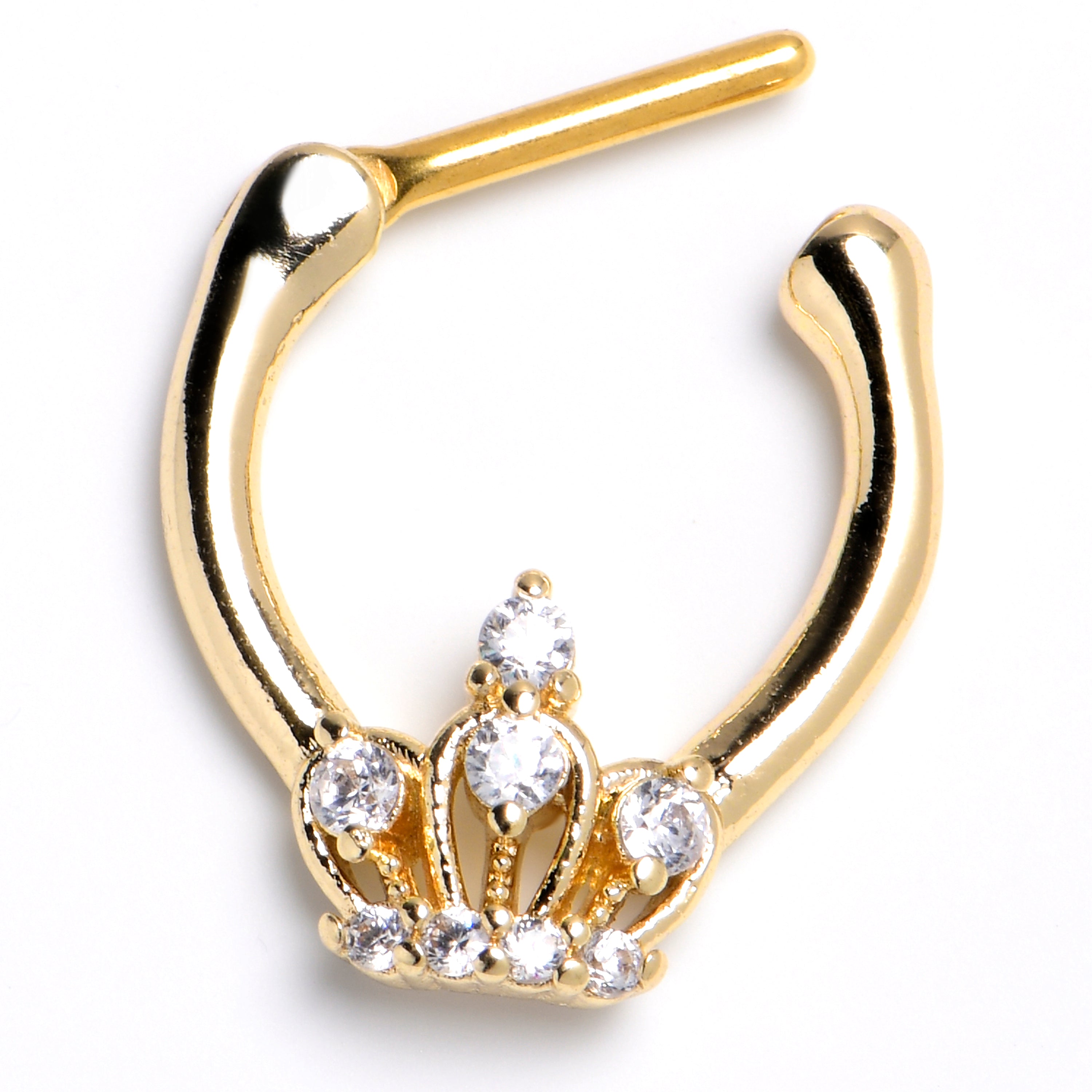 16 Gauge 5/16 Clear Gem Gold Tone Epic Crown Cartilage Clicker