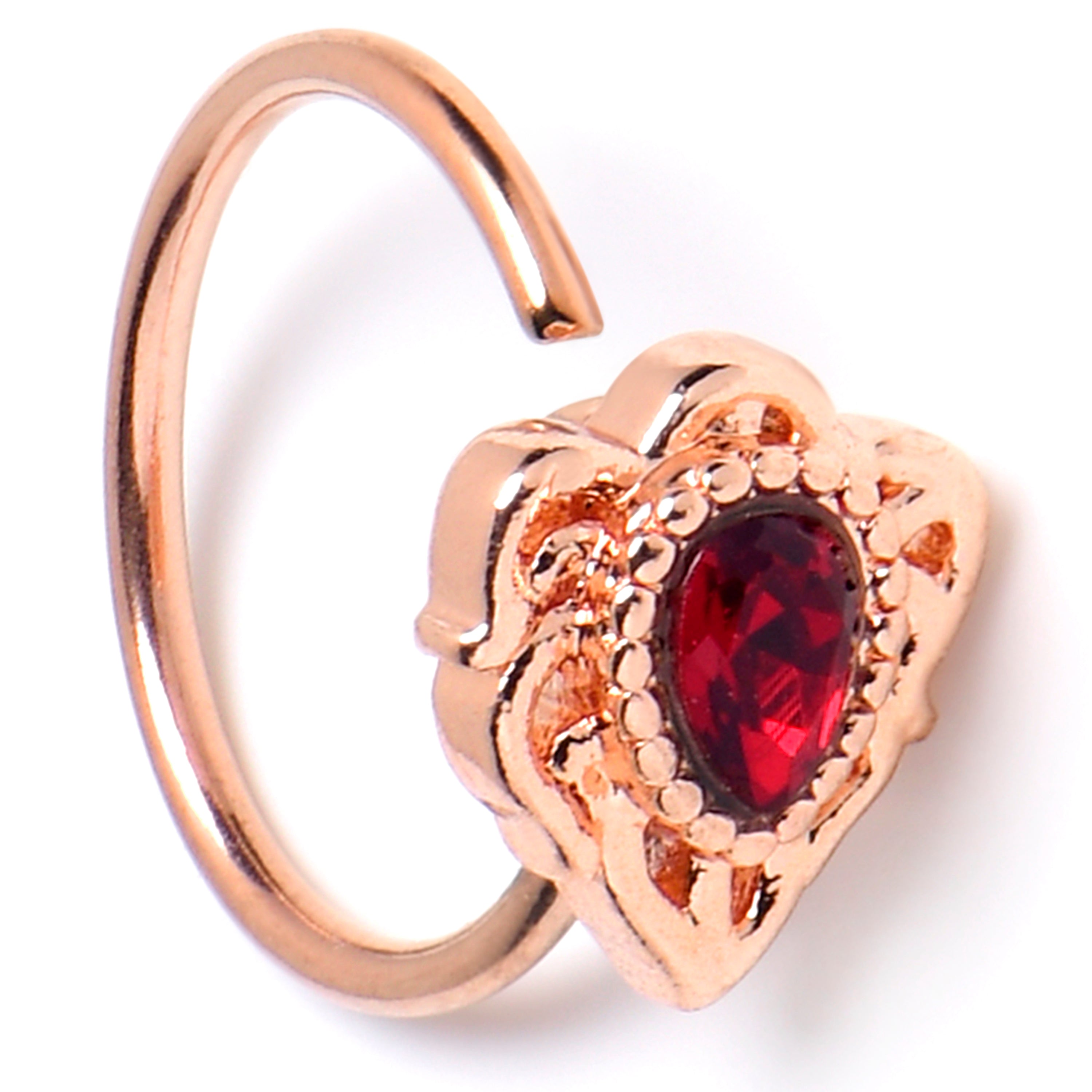 20 Gauge 5/16 Red Gem Rose Gold Tone Firey Flame Nose Hoop