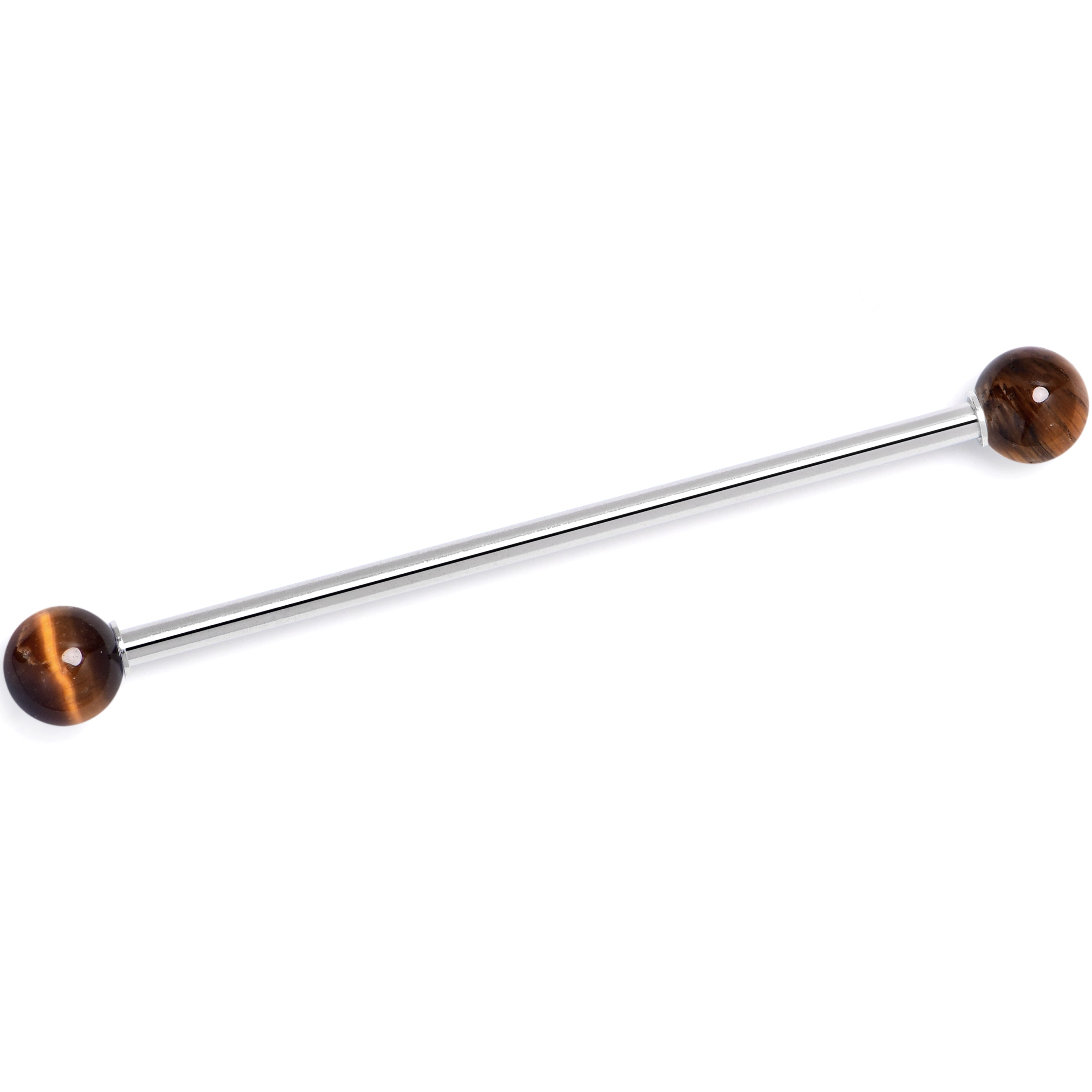 14 Gauge Tiger Eye Natural Stone Industrial Barbell 38mm