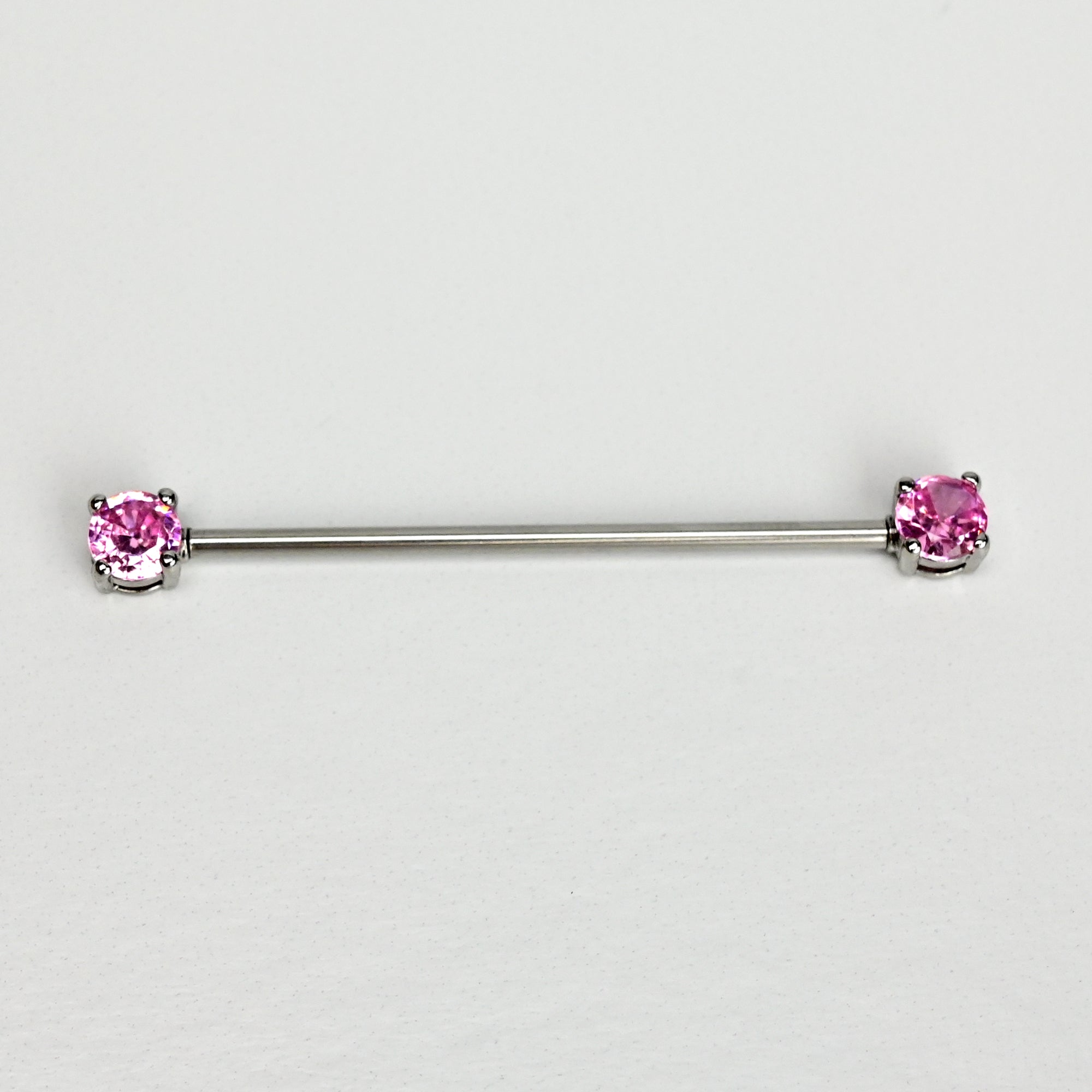14 Gauge Pink Gem Forward Facing Internally Threaded Industrial Barbel