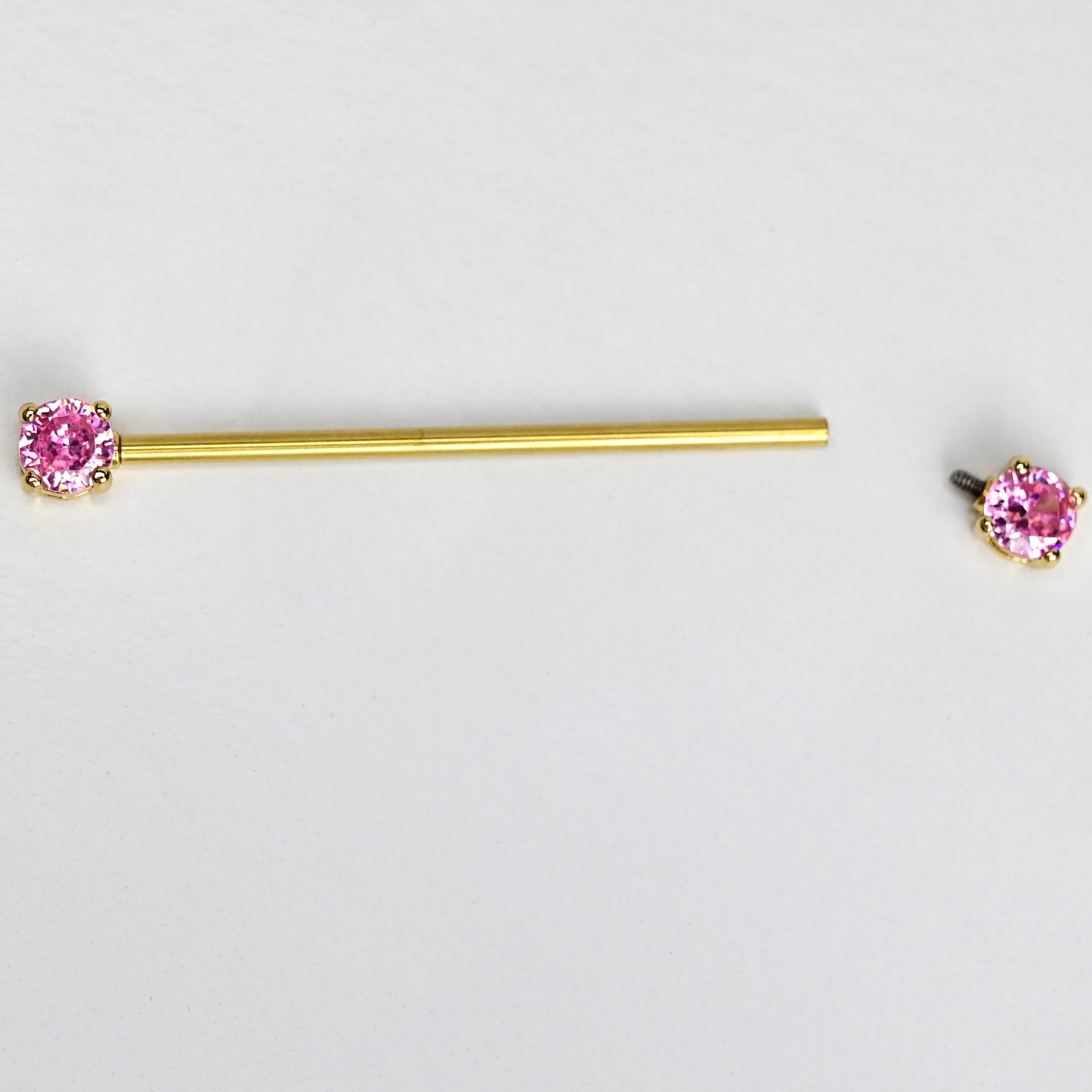 14 Gauge Pink Gem Gold Tone Internally Threaded Industrial Barbell 38m