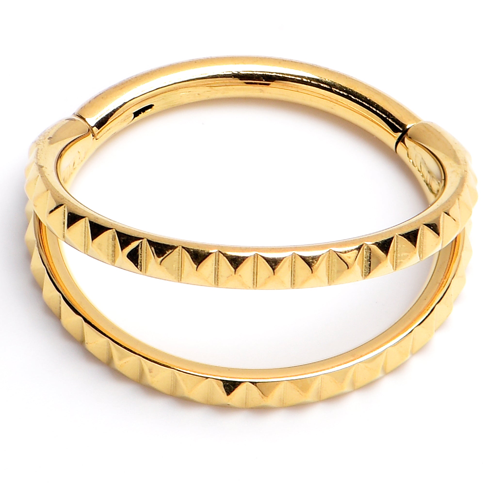 16 Gauge 3/8" Gold PVD Double Spike Precision Hinged Segment Ring