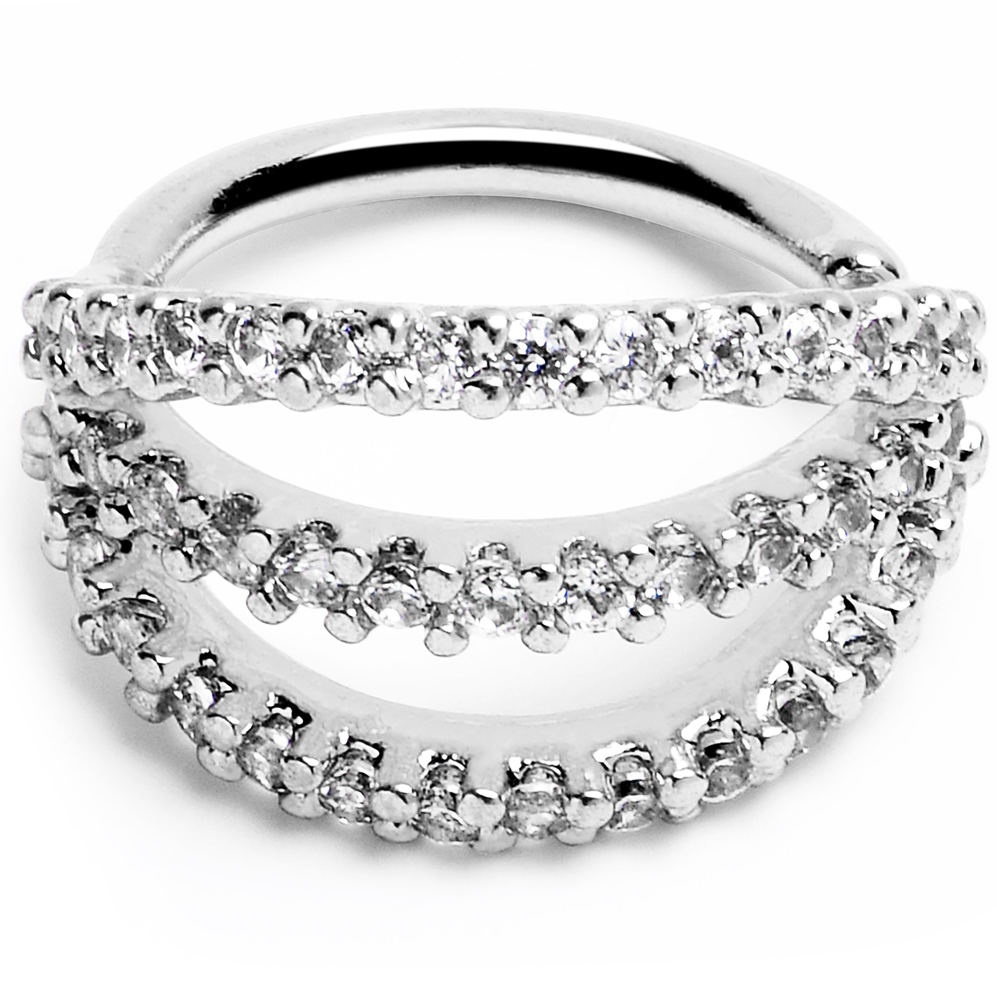 18 Gauge 5/16 Clear CZ Gem Faux Triple Hoop Closure Ring