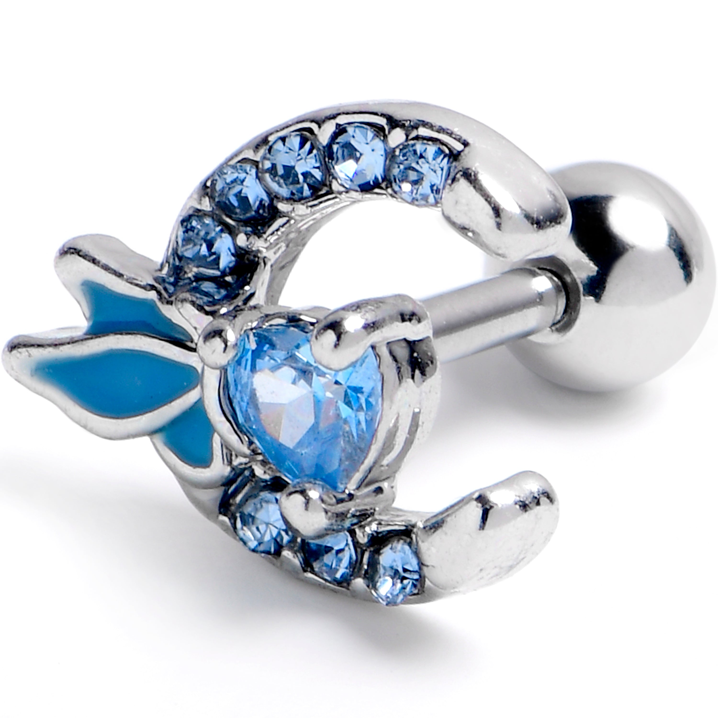 16 Gauge 1/4 Blue Gem Butterfly Heart Moon Cartilage Tragus Earring