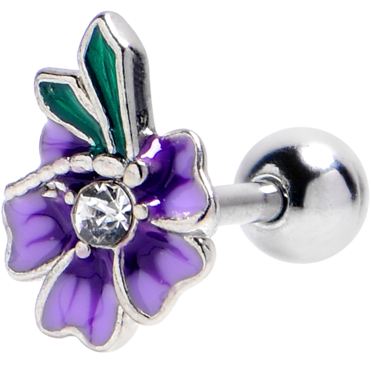 16 Gauge 1/4 Clear Gem Faerie Flower Purple Cartilage Tragus Earring