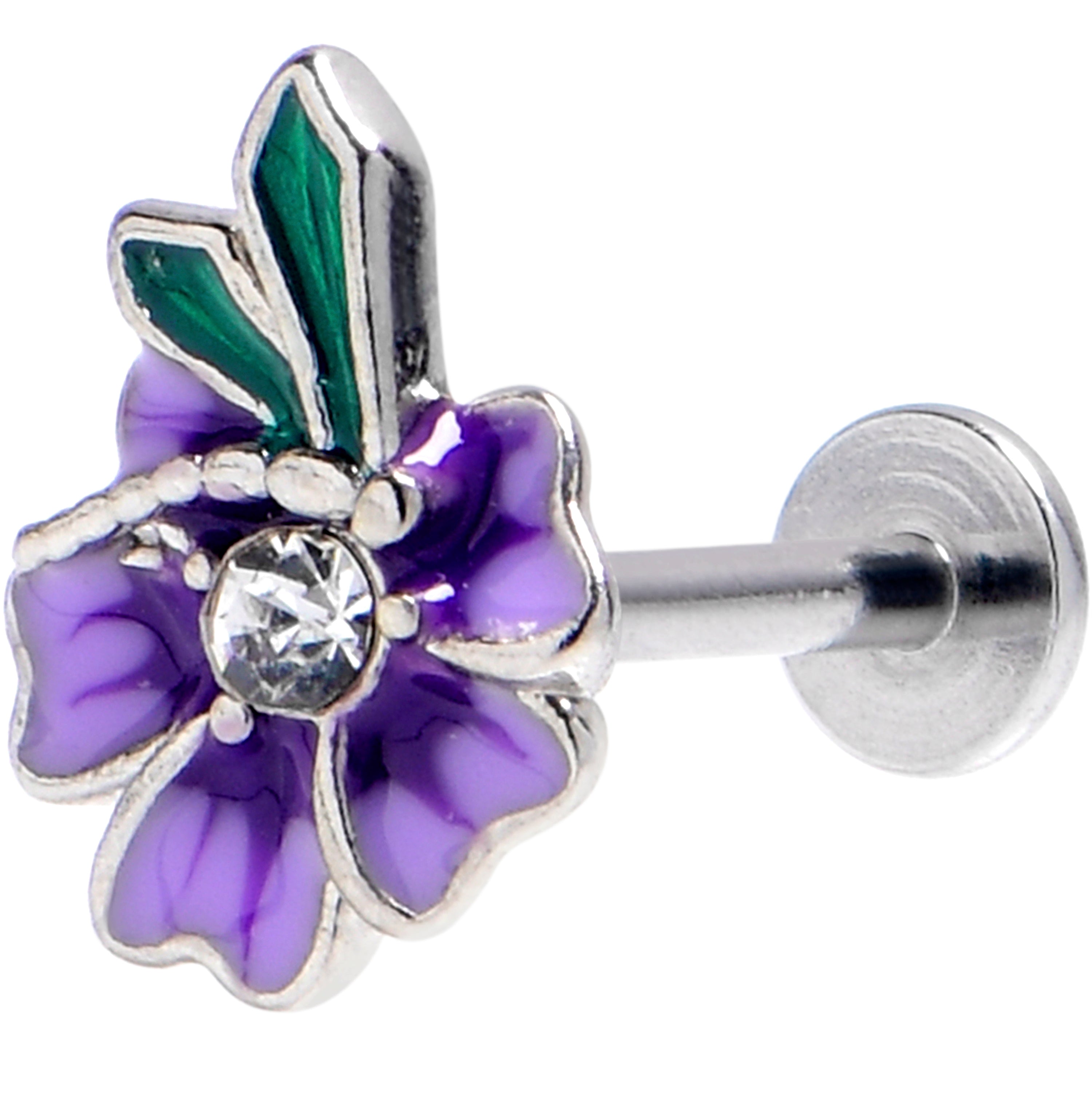 16 Gauge 5/16 Clear Gem Faerie Flower Purple Labret Monroe Tragus