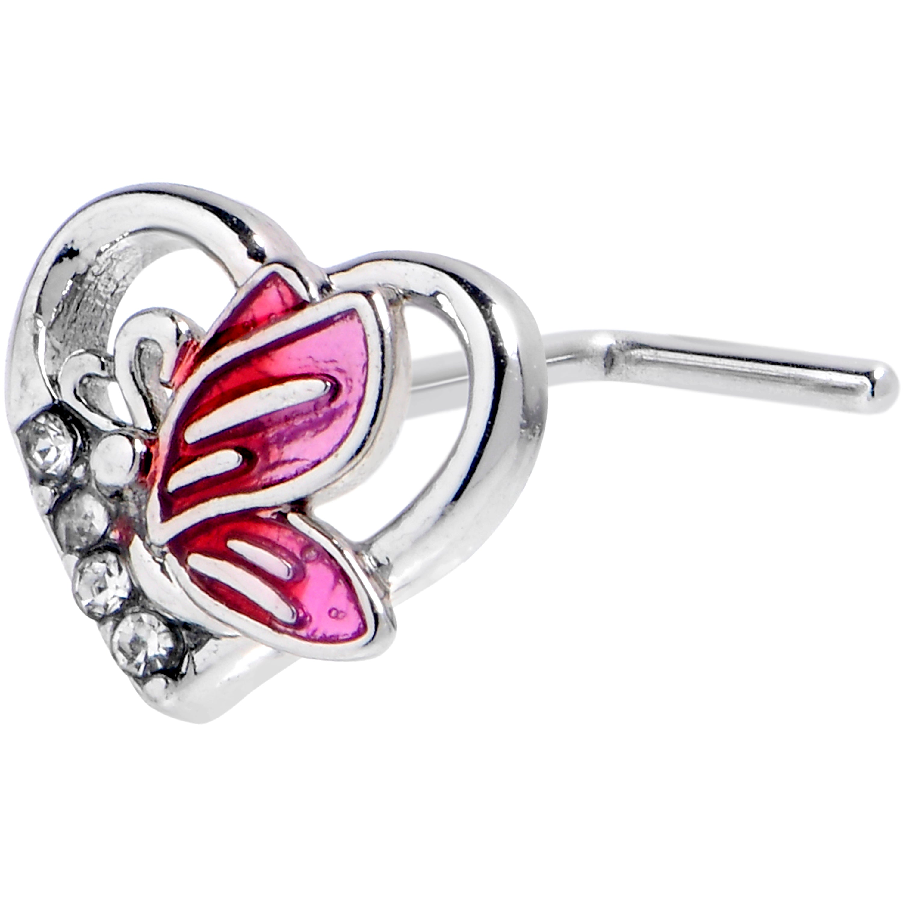 20 Gauge 7mm Clear Gem Butterfly Love Heart L Shape Nose Ring