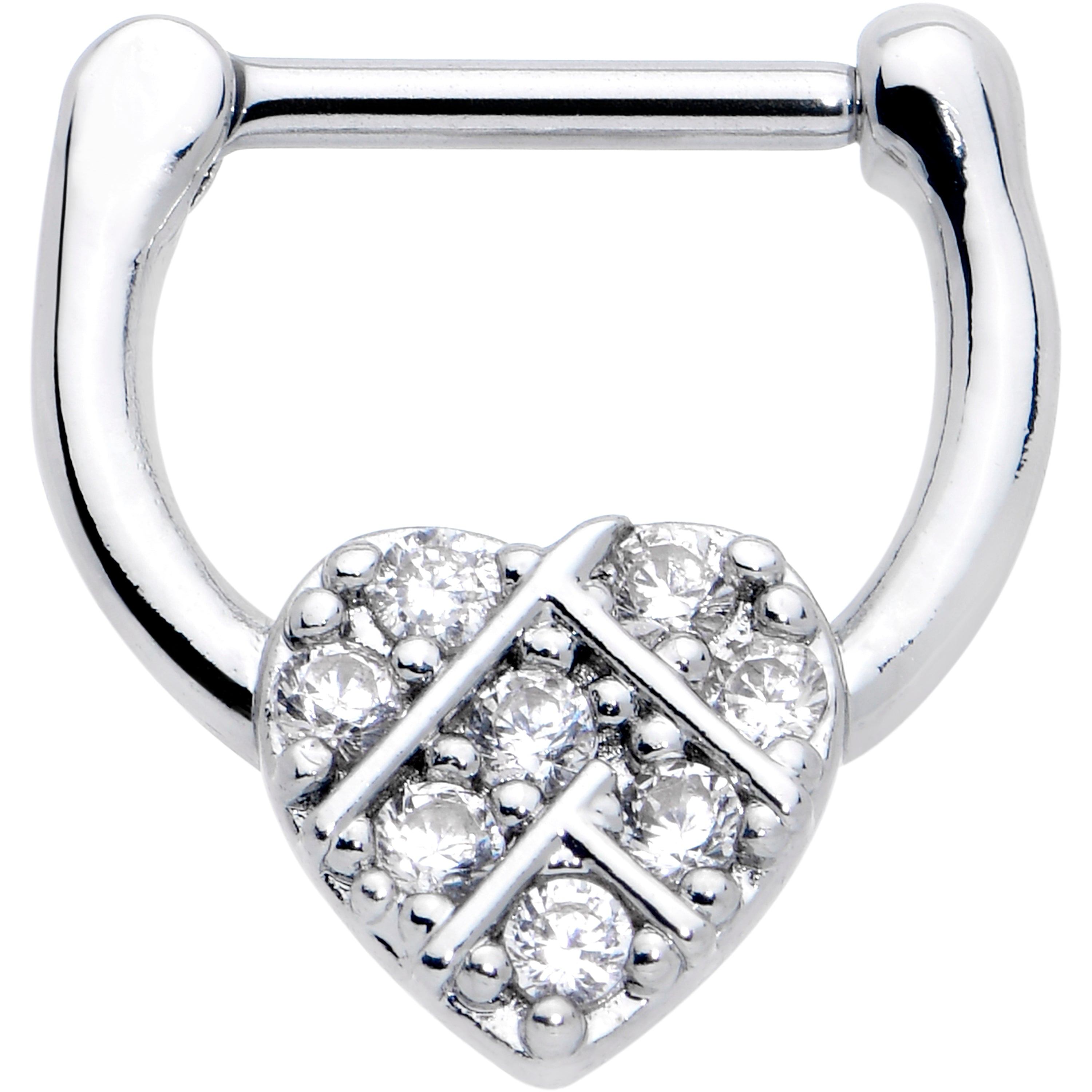 16 Gauge 1/4 Clear CZ Gem Lattice Heart Cartilage Clicker (Select Color)