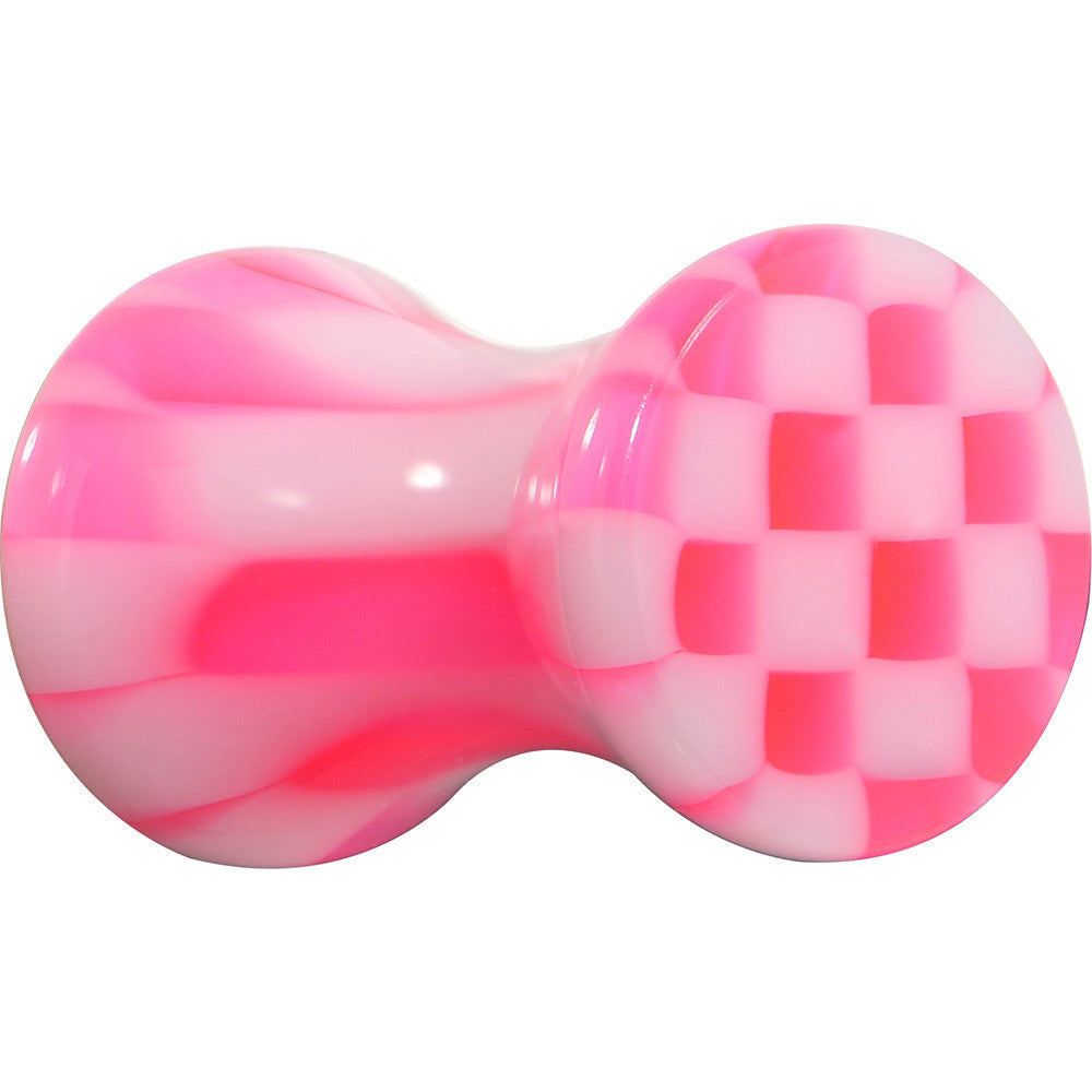 6 Gauge Pink and White Checkerboard Acrylic Saddle Plug