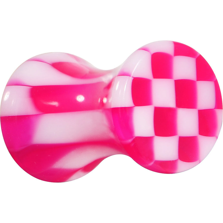 6 Gauge Fuchsia Pink and White Checkerboard Acrylic Saddle Plug