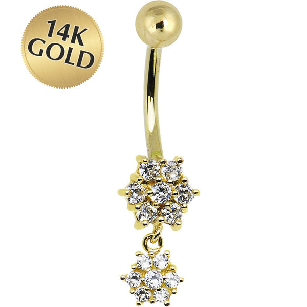 Solid 14kt Yellow Gold Cubic Zirconia Dangle Flower Belly Ring – BodyCandy