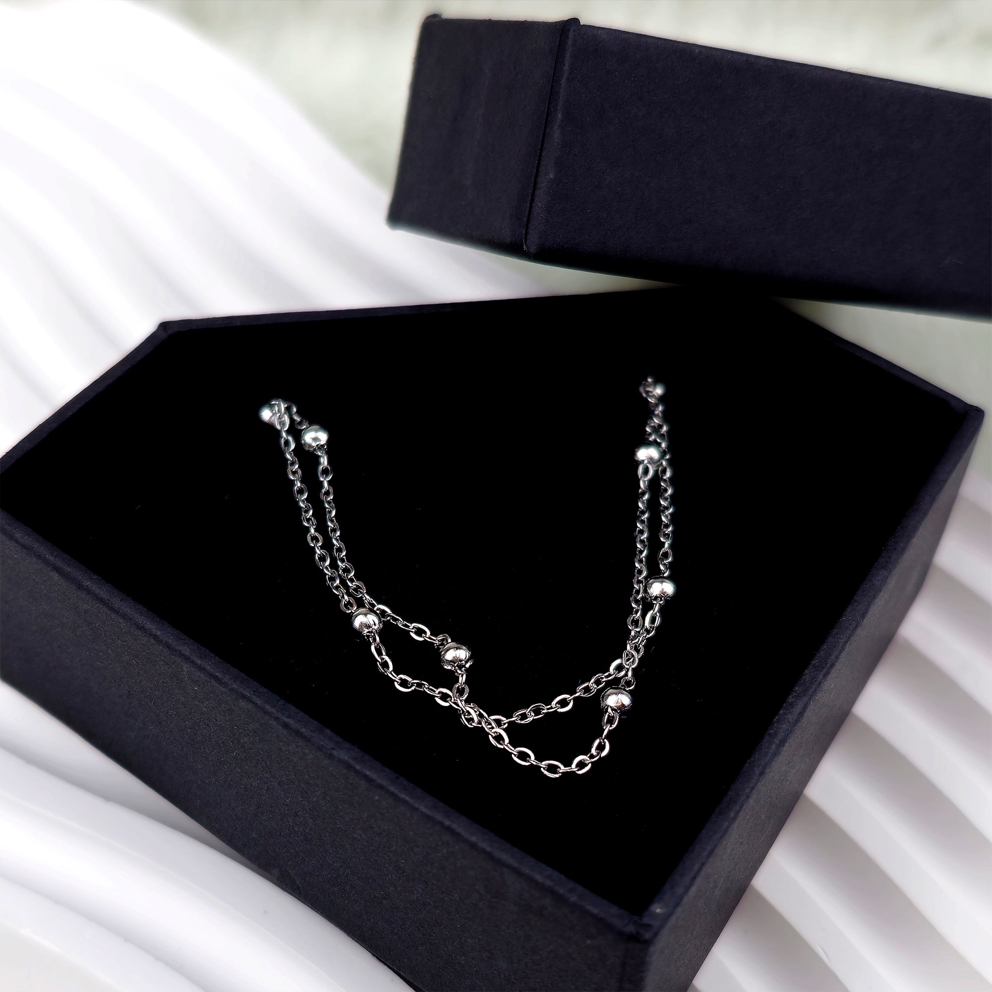 Stainless Steel Ball Station Necklace Satellite Chain Double Necklace