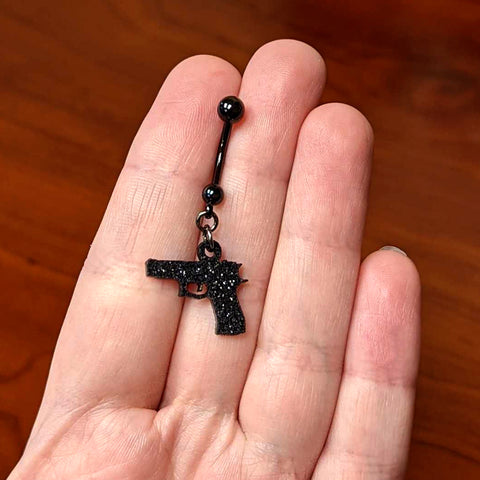 Jet Black Glitter Gun Dangle Belly Ring – BodyCandy