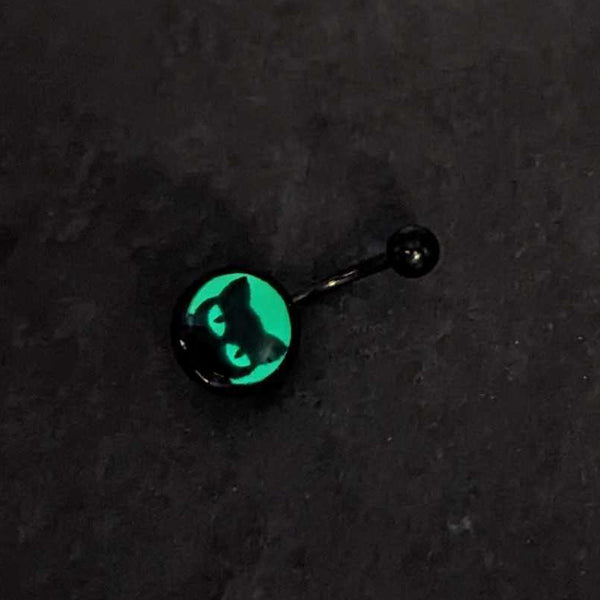 Black Glow in the Dark Peeking Black Cat Belly Ring – BodyCandy
