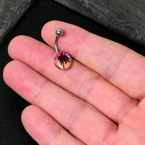 Red Sunset Palm Tree Belly Ring – BodyCandy