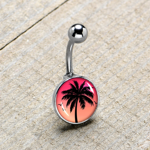 Red Sunset Palm Tree Belly Ring – BodyCandy