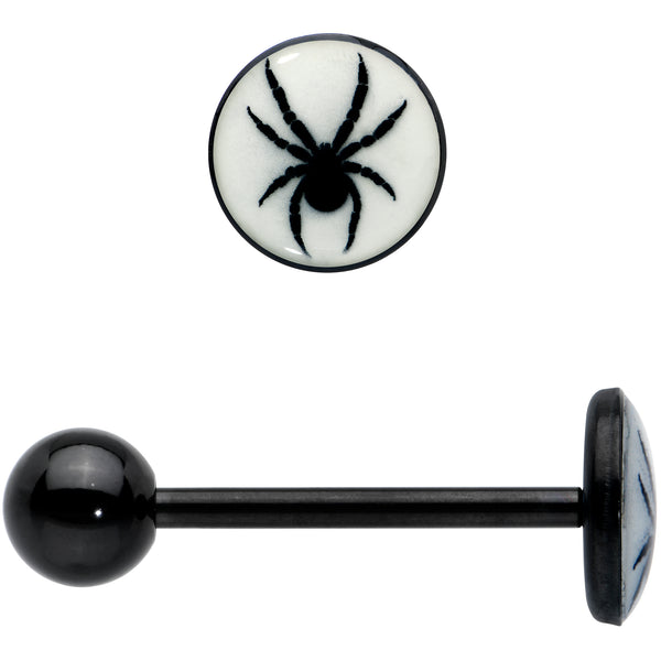 Glow in the Dark Black Anodized Black Widow Spider Barbell Tongue Ring ...