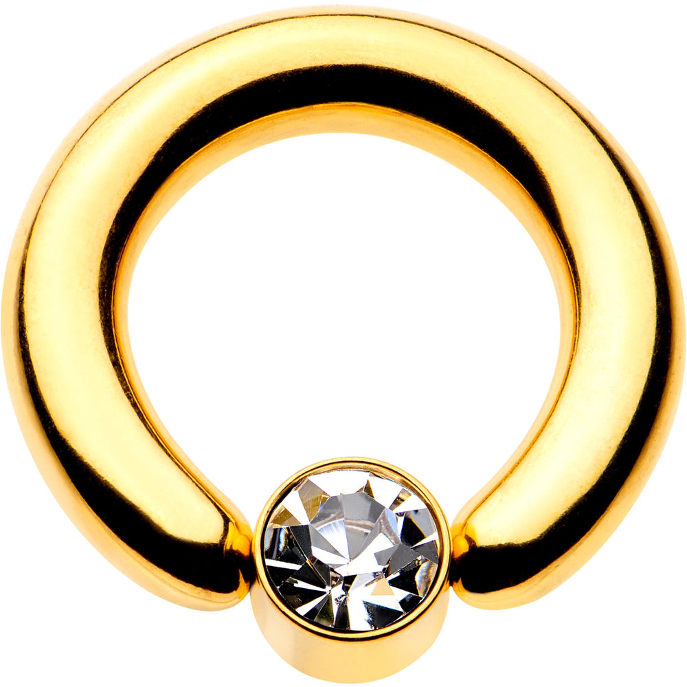 6 Gauge 1/2 Clear Gem 6mm Disc Gold IP BCR Captive Ring