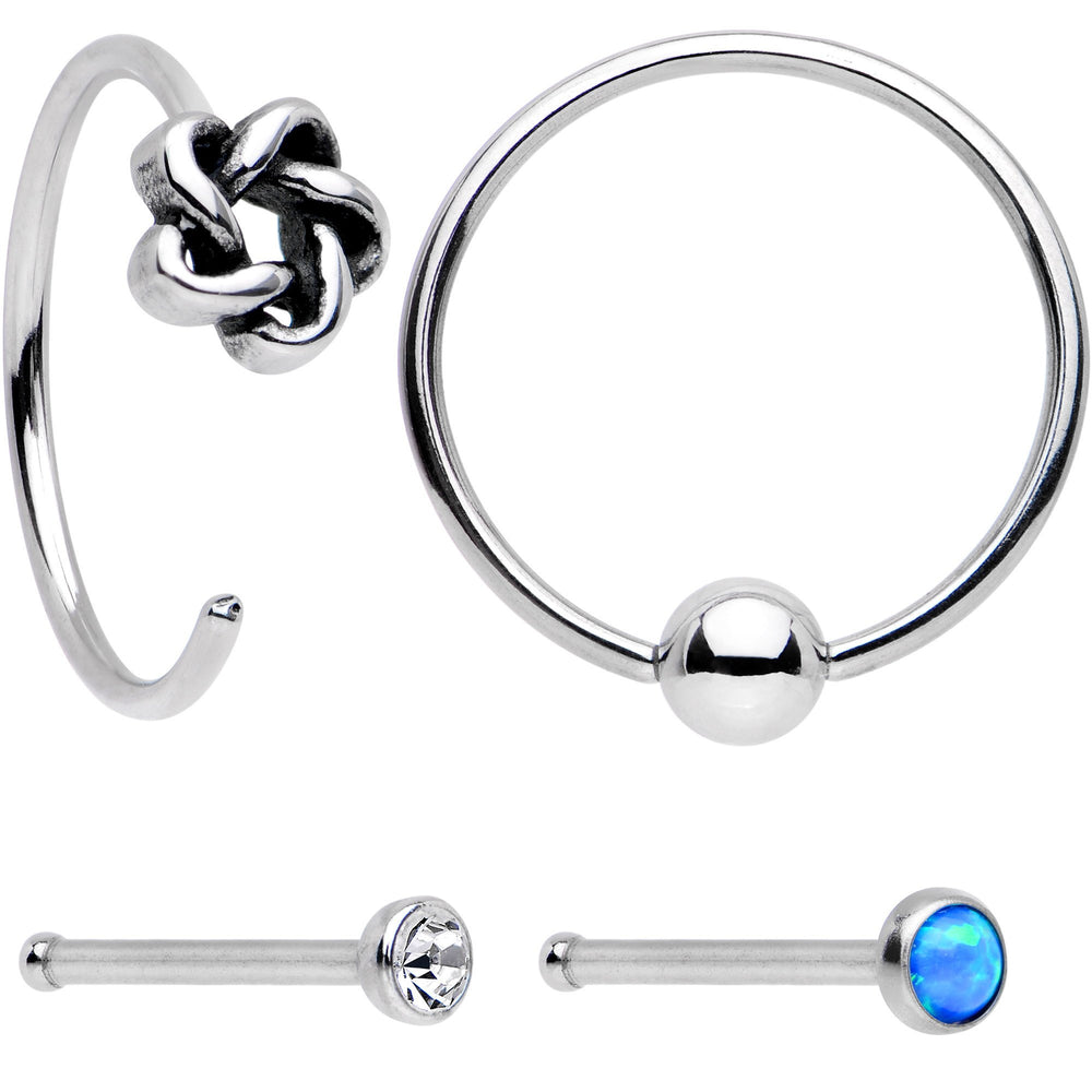 20 Gauge Blue Faux Opal Funky Nose Bone Captive Ring Pack Set of 4