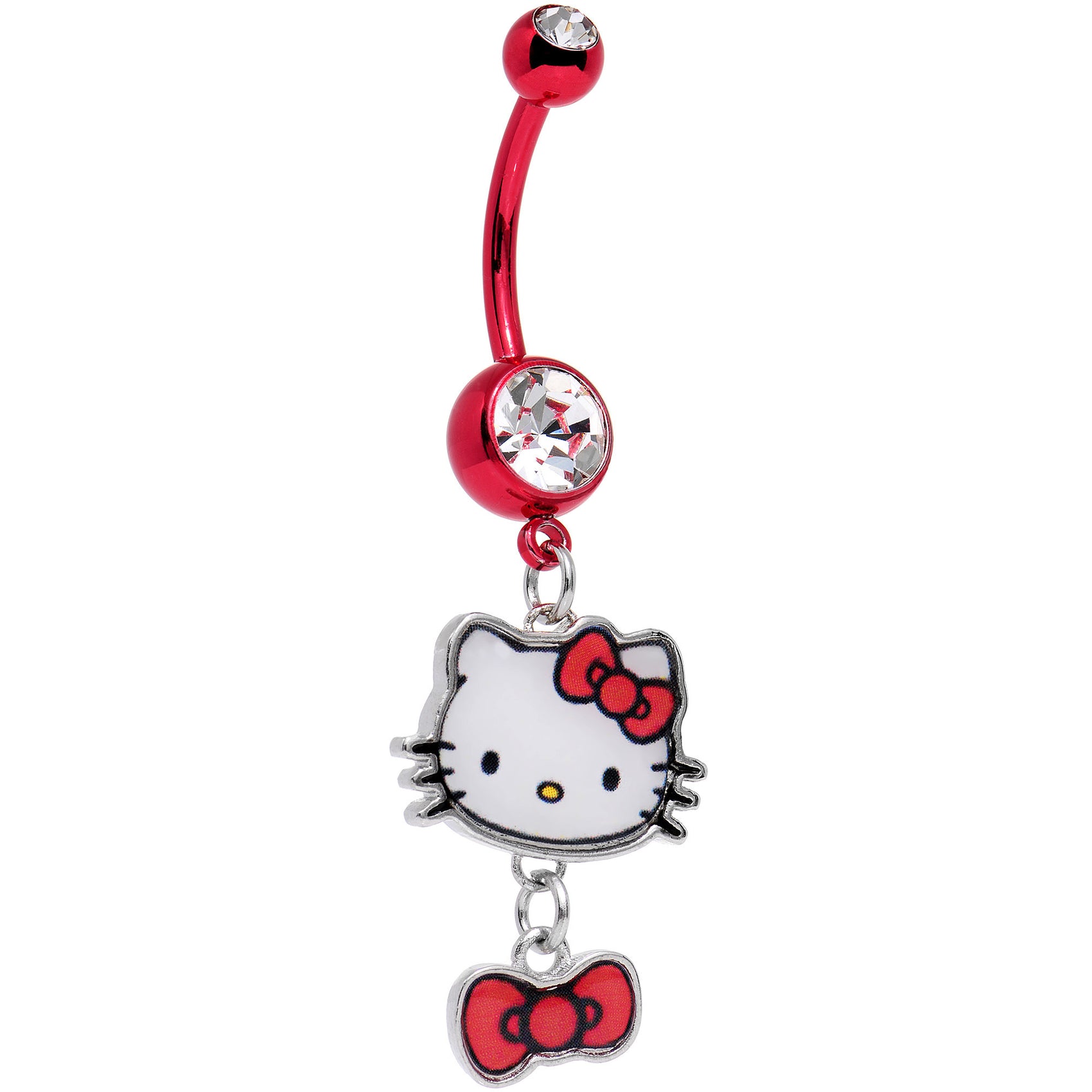 Licensed Hello Kitty Cat Clear Gem Red Anodized Titanium Dangle Belly