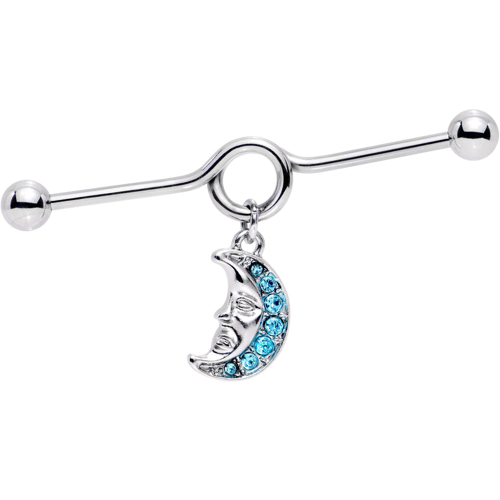 14 Gauge Aqua Gem Moonman Dangle Industrial Barbell 38mm