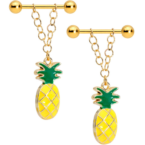 Handcrafted Yellow Summer Pineapple Dangle Barbell Nipple Ring Set – BodyCandy