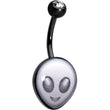 Licensed Alien Head emoji Clear CZ Gem Black Anodized Belly Ring
