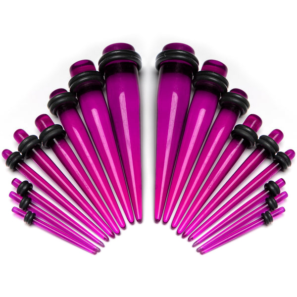 14 to 00 Gauge Fuchsia Acrylic Straight Taper Set 18 Piece Stretching ...