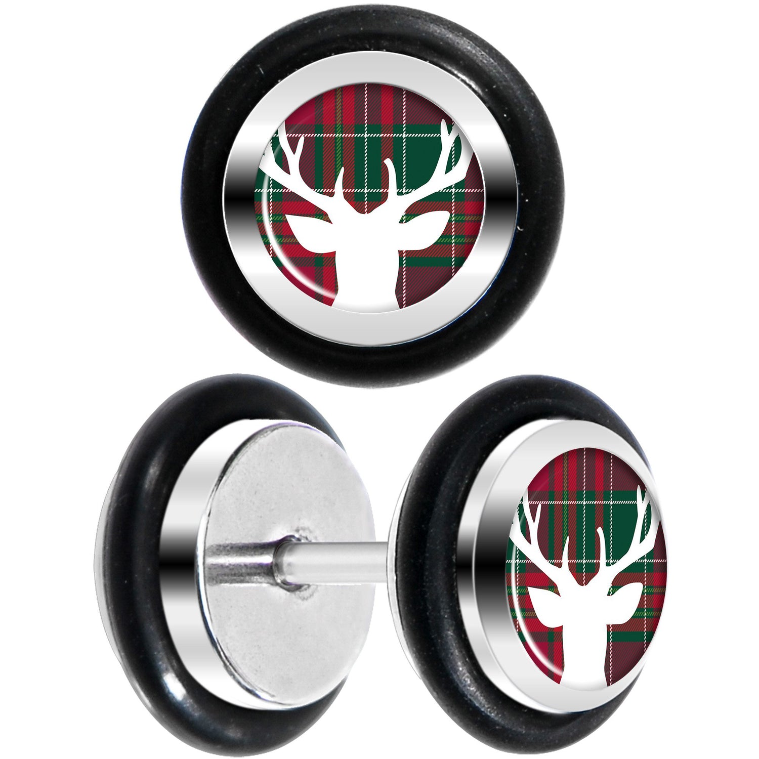 Red Green Plaid Reindeer Cheater Plug Set