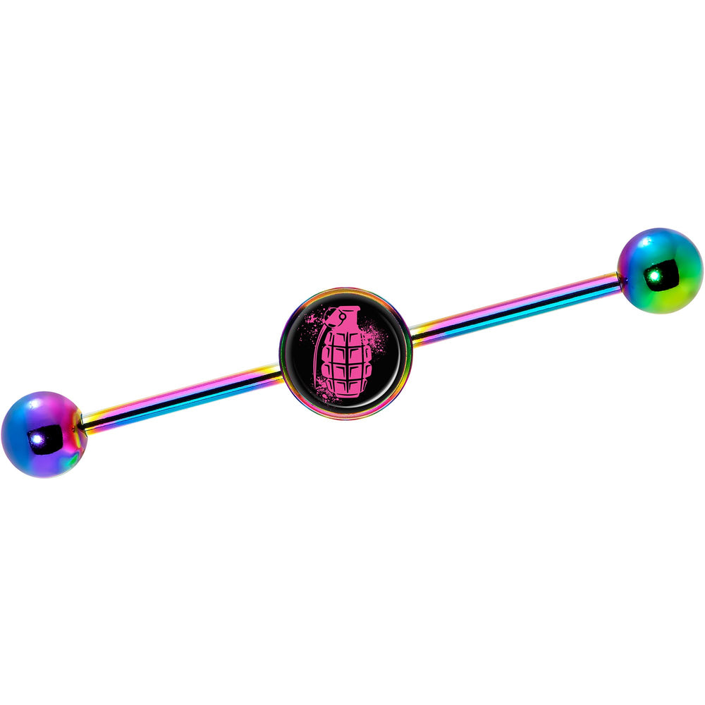 14 Gauge Pink Grenade Rainbow Industrial Barbell 37mm
