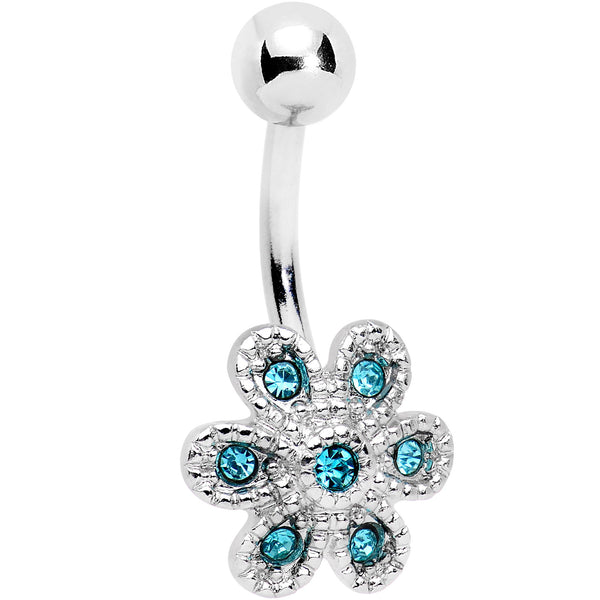 Aqua Gem Big Blossom Flower Belly Ring – BodyCandy