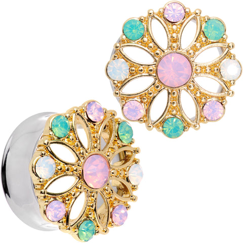 Pink Green White Gem Glam Flower Double Flare Tunnel Plug Set – BodyCandy