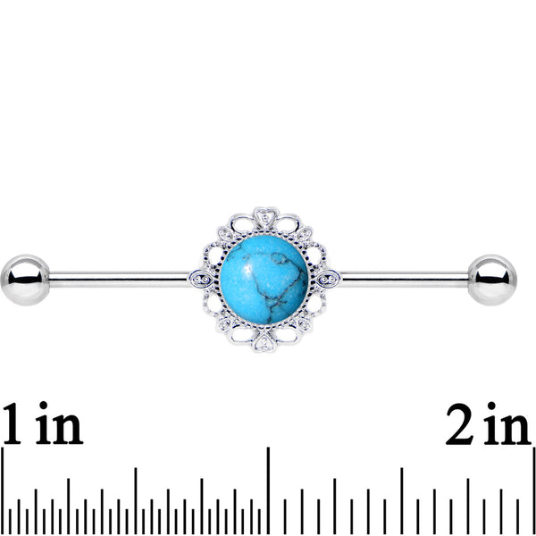 Blue Faux Turquoise Southwest Spirit Flower Industrial Barbell 38mm ...