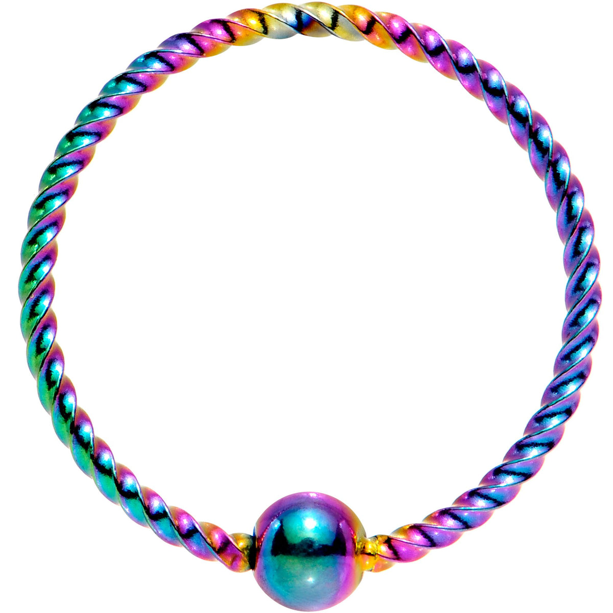 20 Gauge 3/8 Rainbow Anodized So Twisted Captive Style Seamless Ring