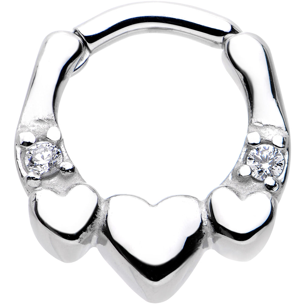 14 Gauge 1/4 Clear Gem Hearty Hug Hearts Septum Clicker