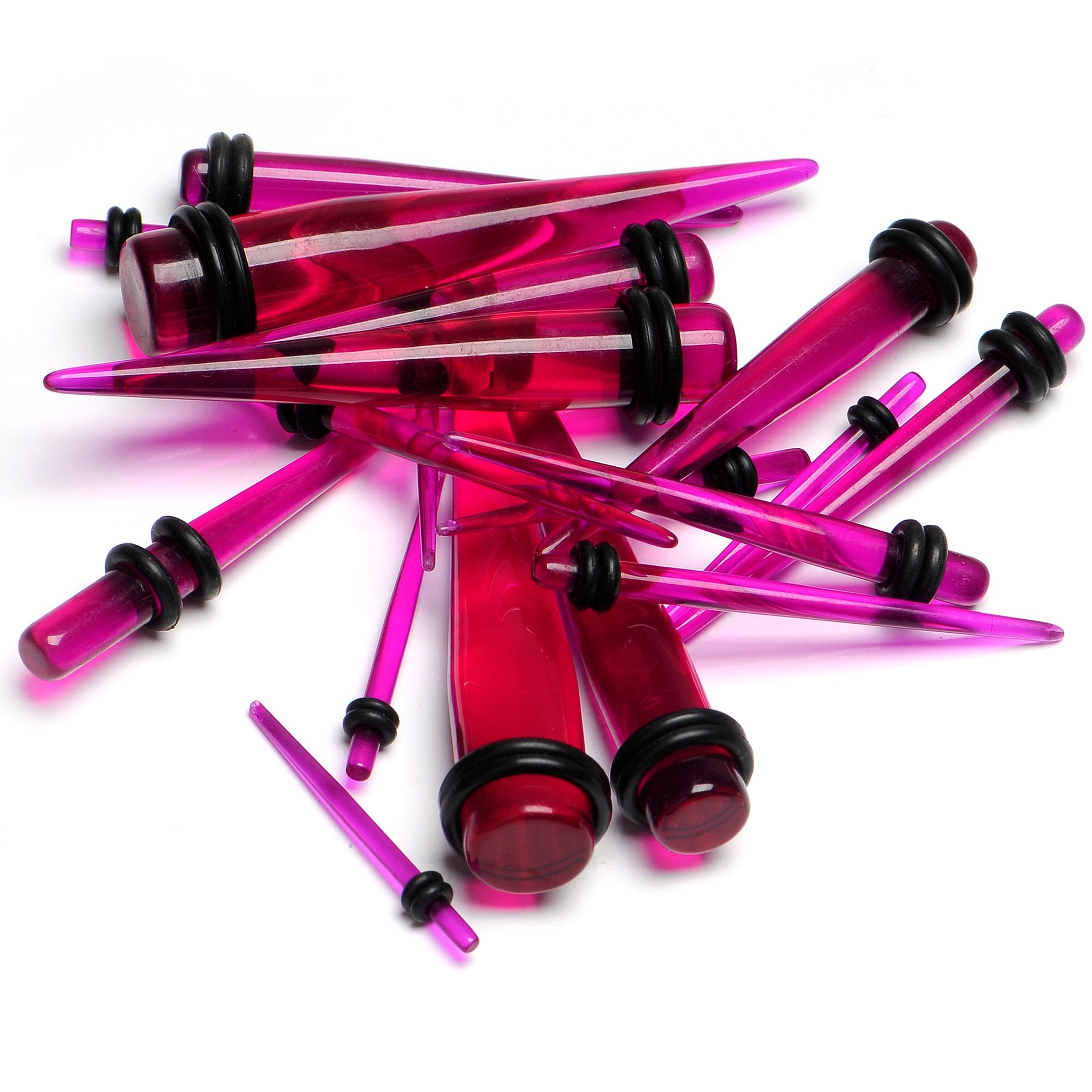 14 to 00 Gauge Fuchsia Acrylic Straight Taper Set 18 Piece Stretching