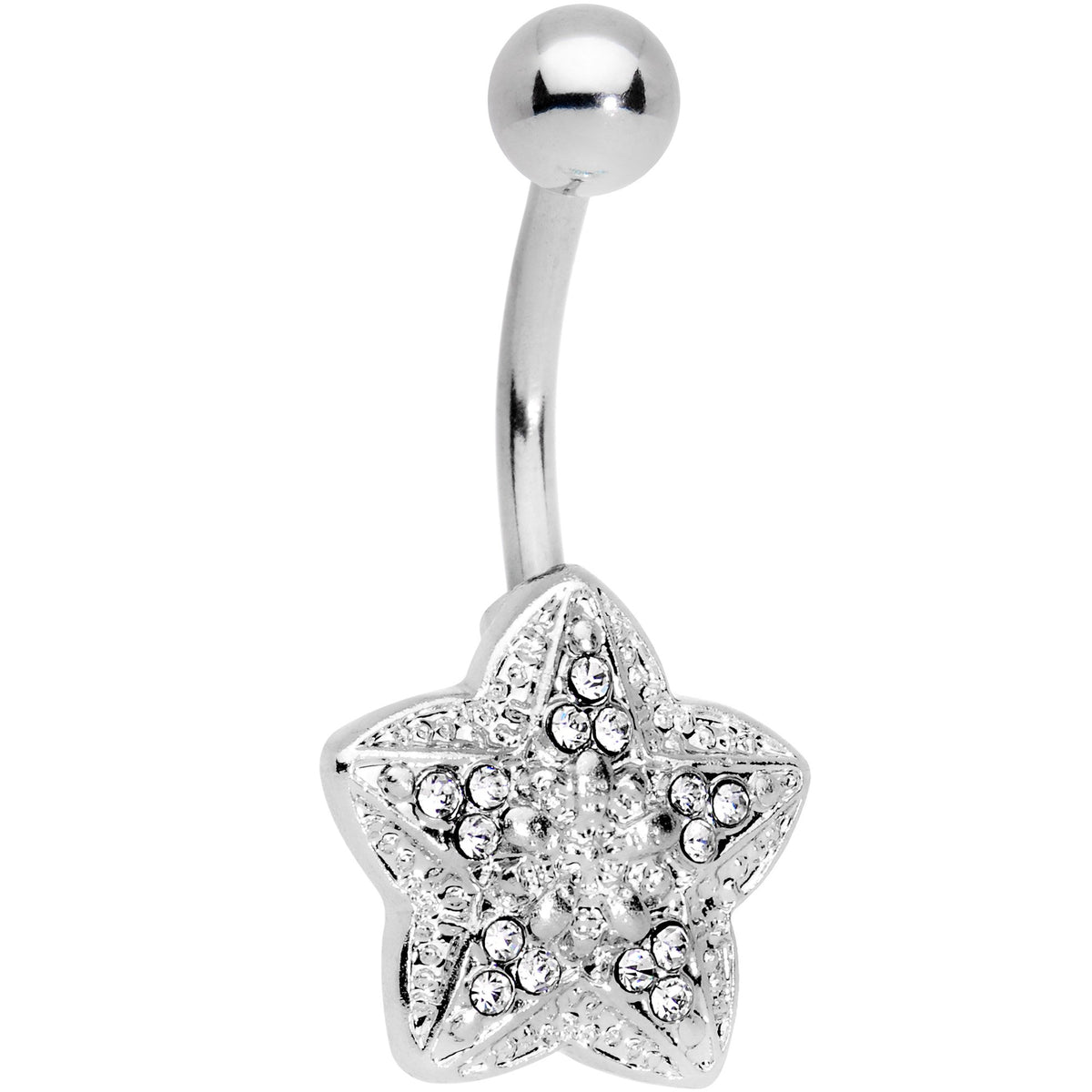 Clear Gem Encrusted Chunky Star Belly Ring
