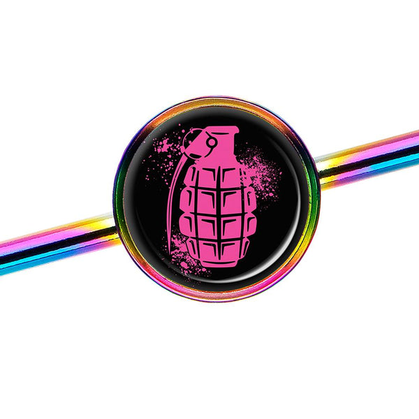 14 Gauge Pink Grenade Rainbow Industrial Barbell 37mm – BodyCandy